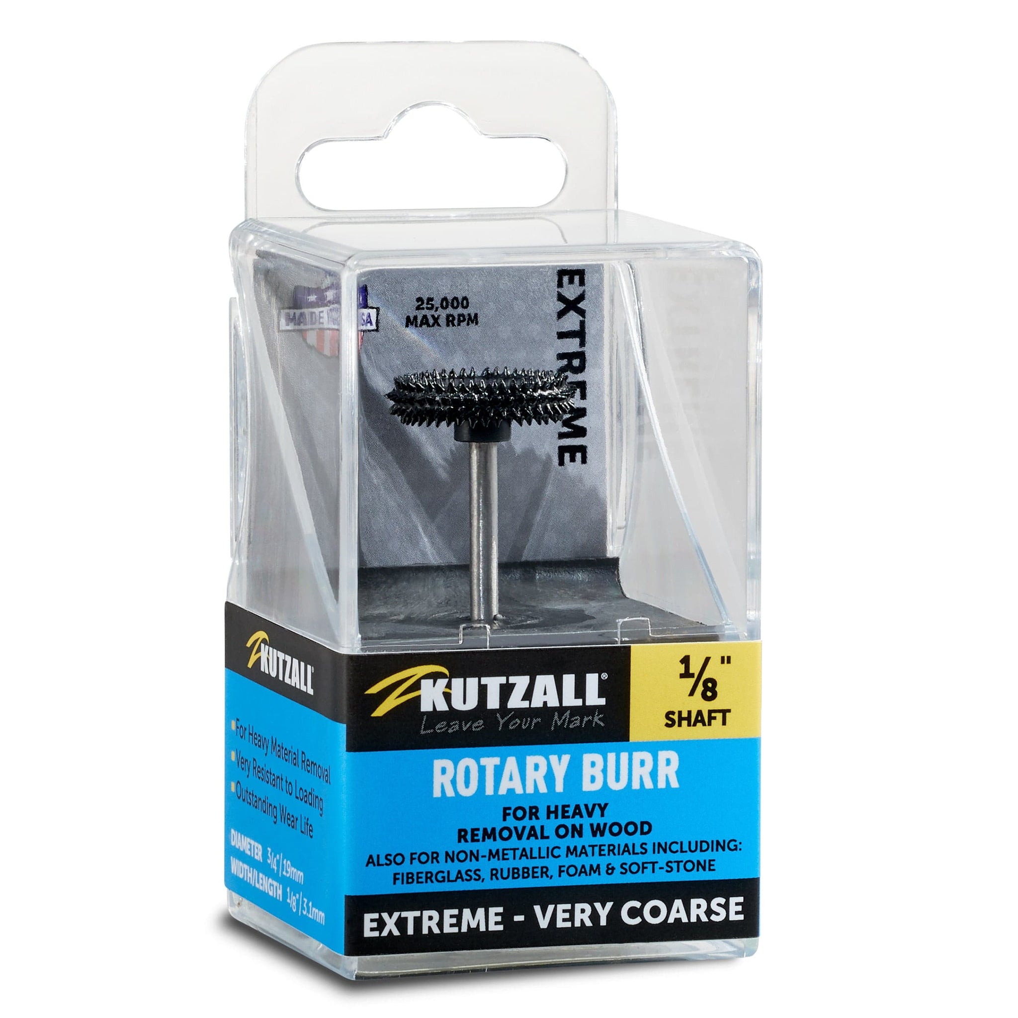 Kutzall Extreme Rotor Saw Burr, 1/8" Shaft, Very Coarse (3/4" x 1/8 ...
