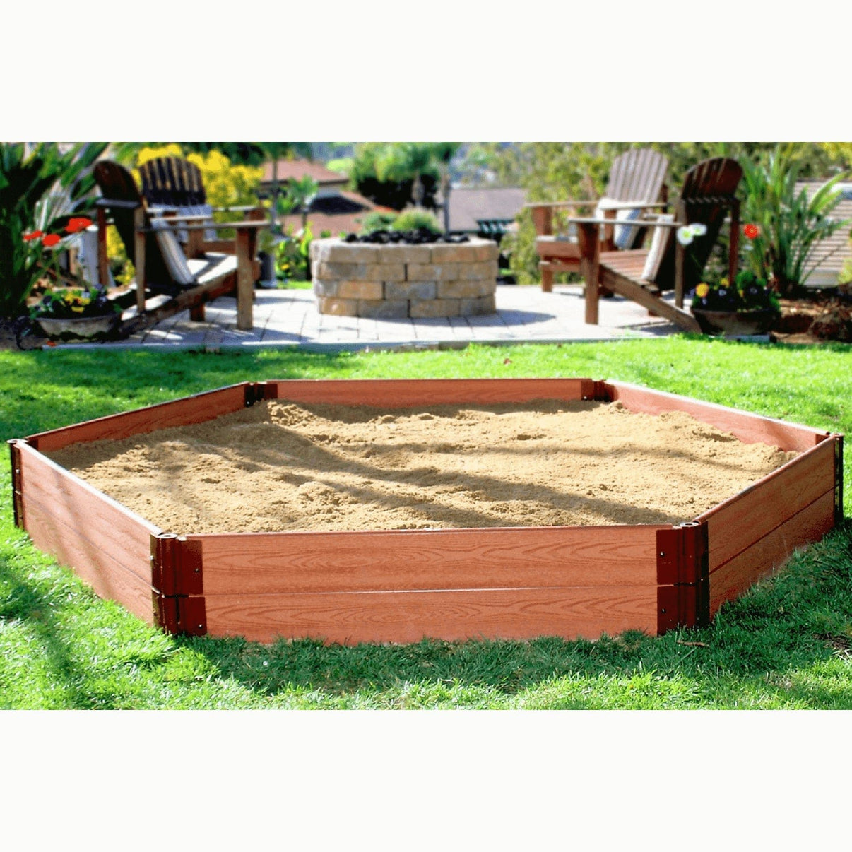 Frame it All Classic Sienna 7' x 8' x 11" Composite Hexagon Sandbox Kit ...