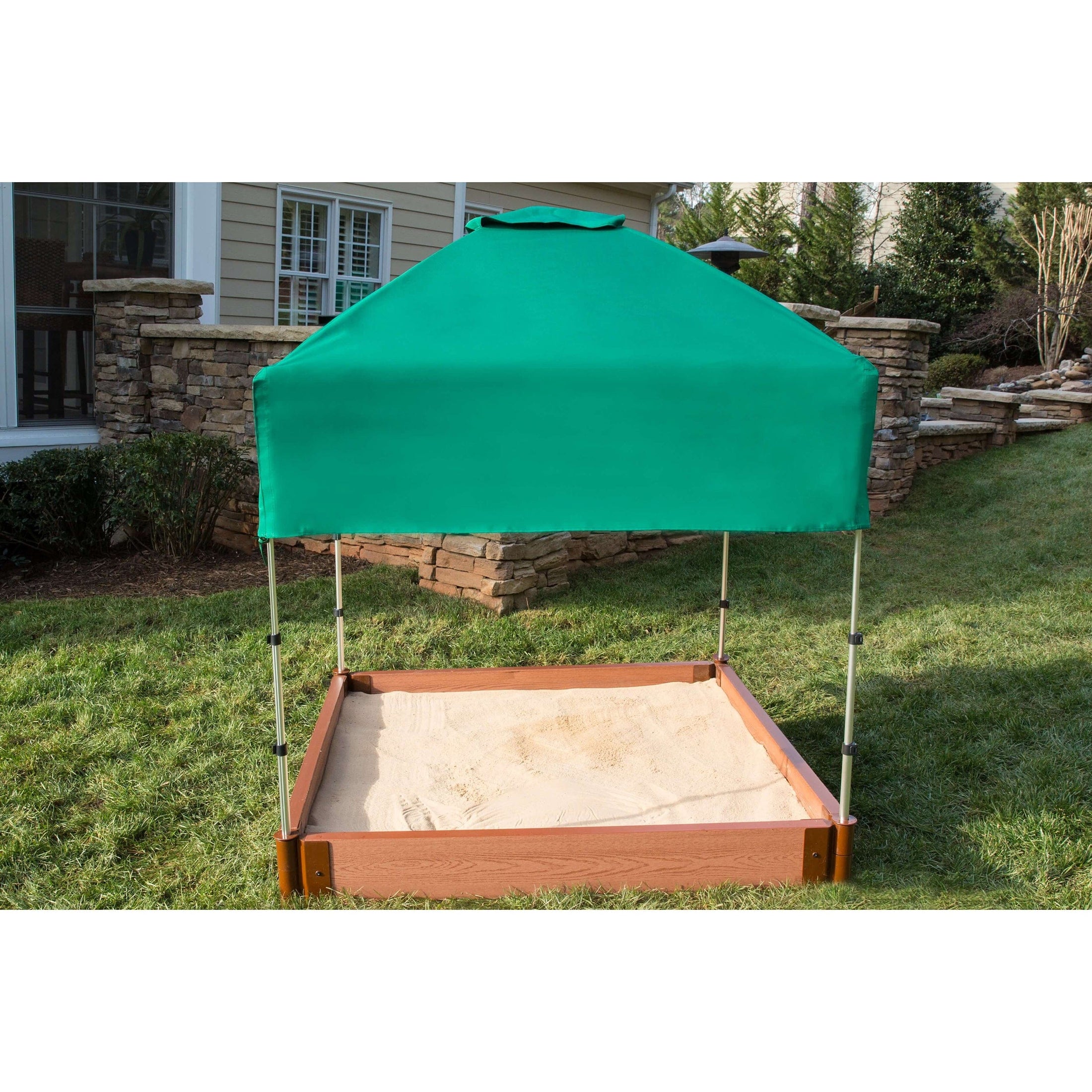 Frame it All Classic Sienna 4' x 4' x 5.5" Composite Square Sandbox Kit with Telescoping Canopy ...