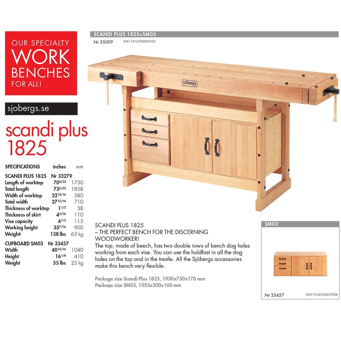 Sjöbergs Scandi Plus 1825 Workbench w/ SM03 Cabinet & Kit | Woodcraft