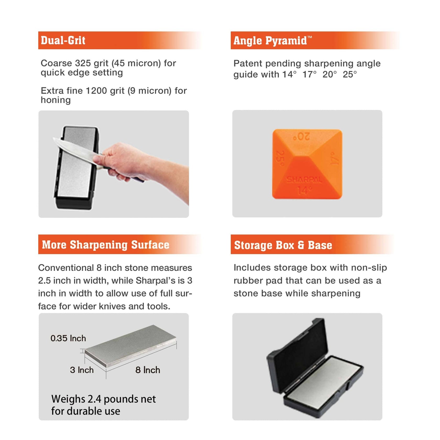 Sharpal Dual Grit Diamond Whetstone Sharpening Stone - 325/1200 Grit ...