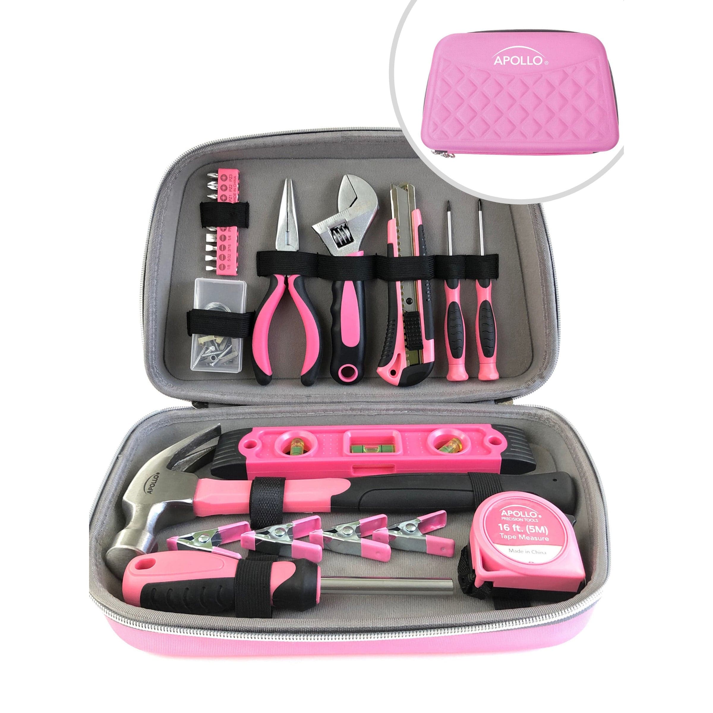 Apollo Tools 170 pc Household Tool Kit with Tool Box Pink | Woodcraft