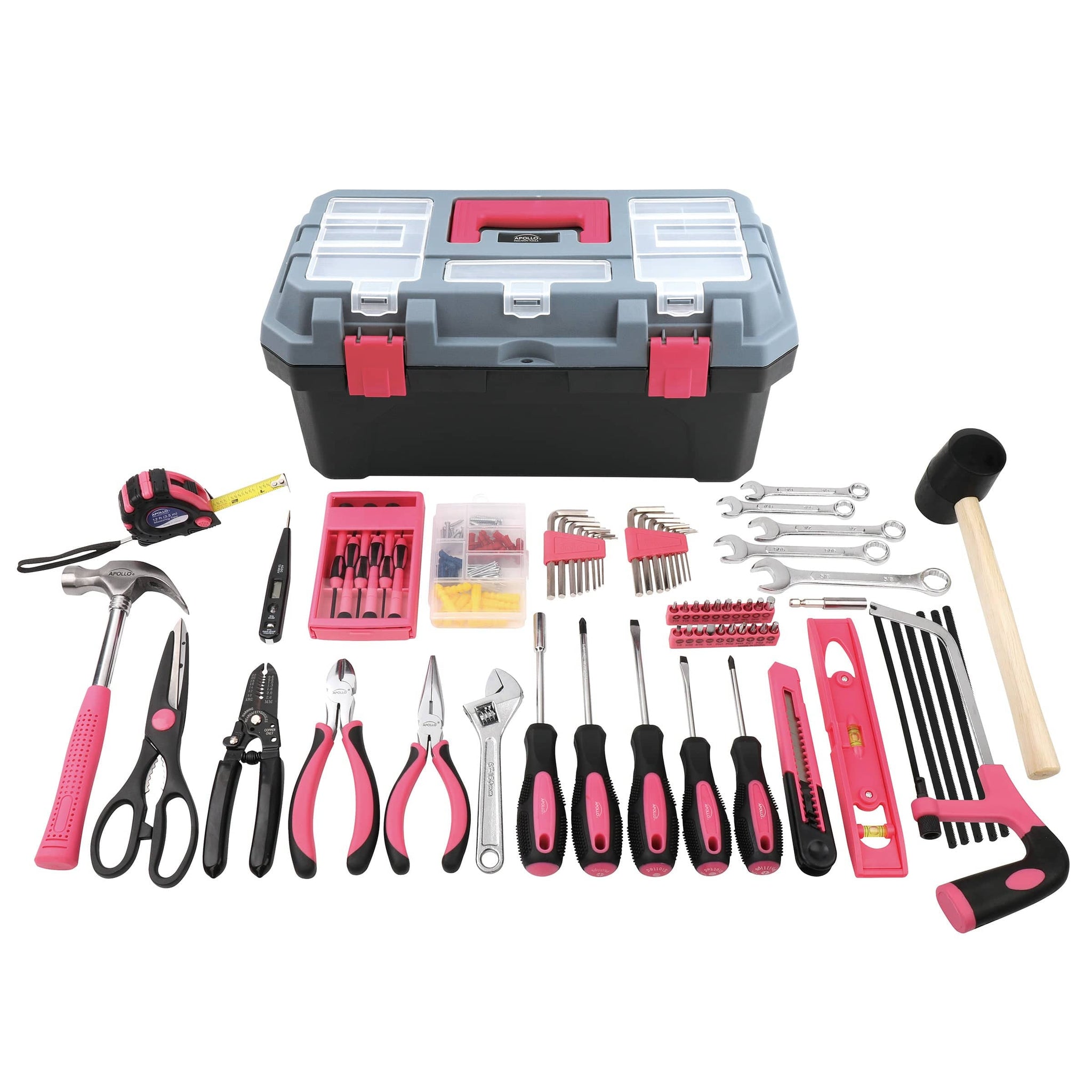 Apollo Tools 170 pc Household Tool Kit with Tool Box Pink | Woodcraft