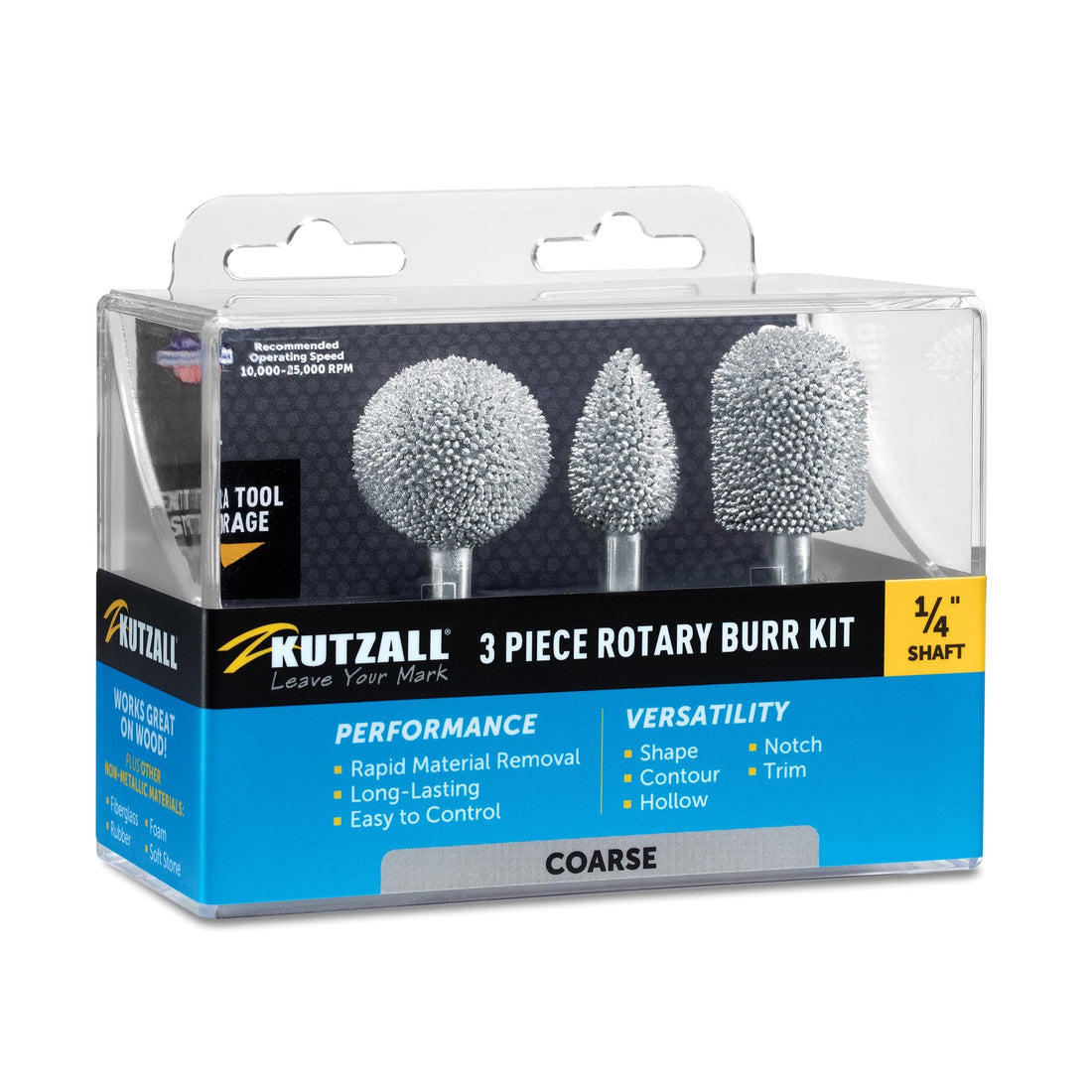 Kutzall Original Rotary Burr Kit Coarse 3 Piece 1/4 Inch Shaft | Woodcraft