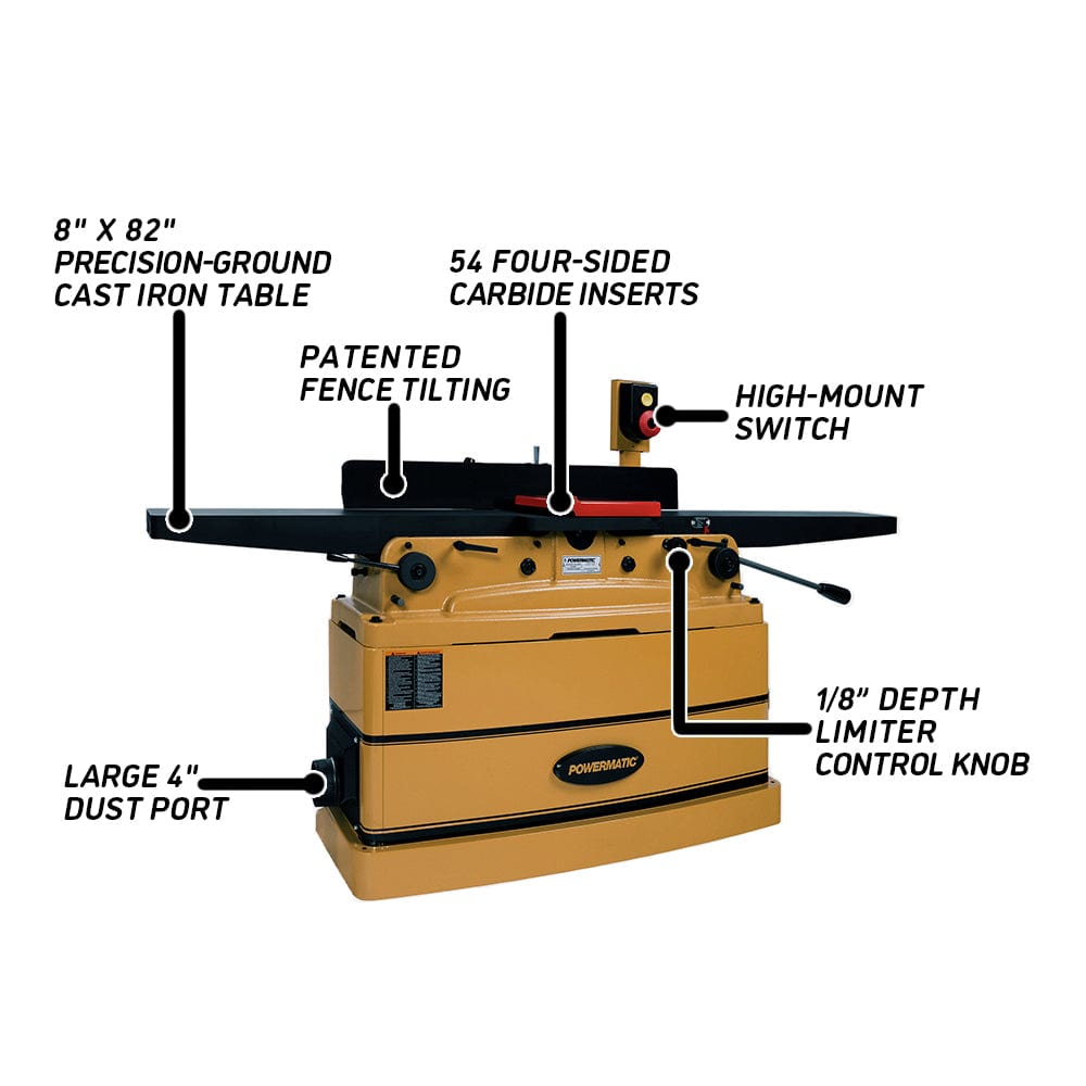 Powermatic 8" Parallelogram Jointer with ArmorGlide - Helical ...