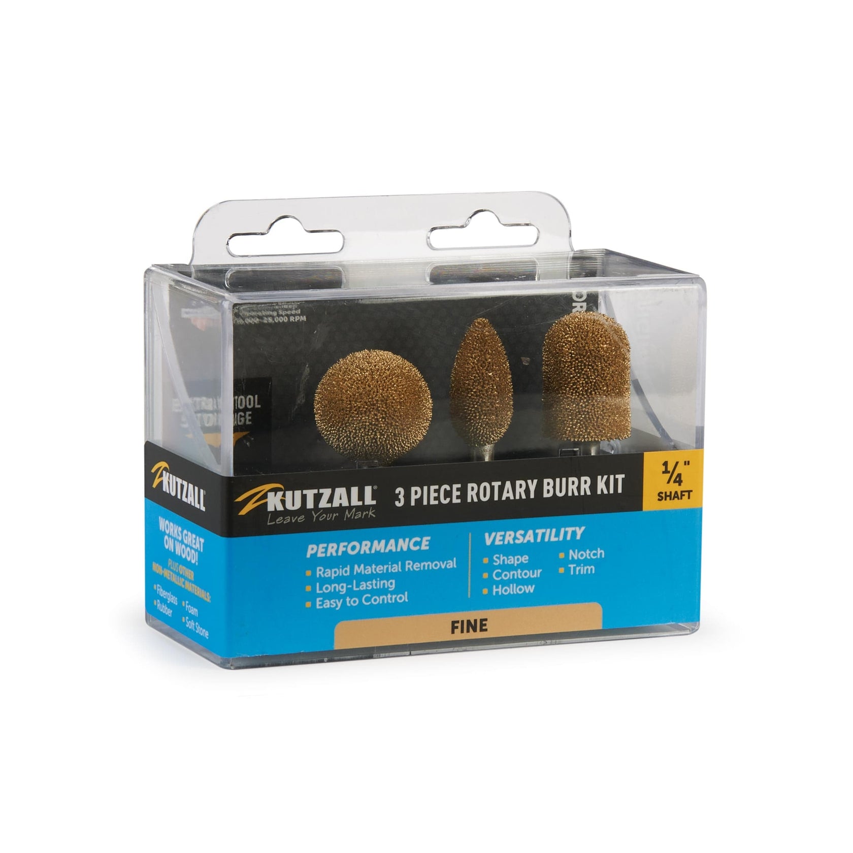 Kutzall Original Rotary Burr Set - 1/4" Shaft - Fine - 3 Piece | Woodcraft