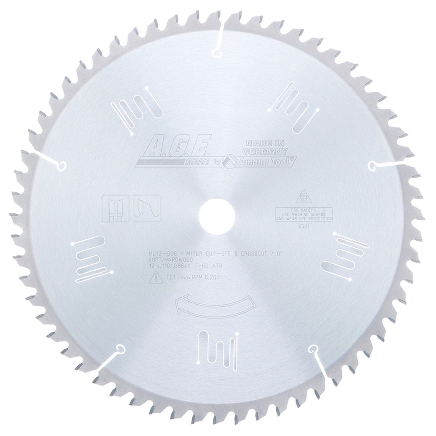 12" x 60T Carbide Tipped, Thin Kerf Finishing Cut-Off and Crosscut Bla ...