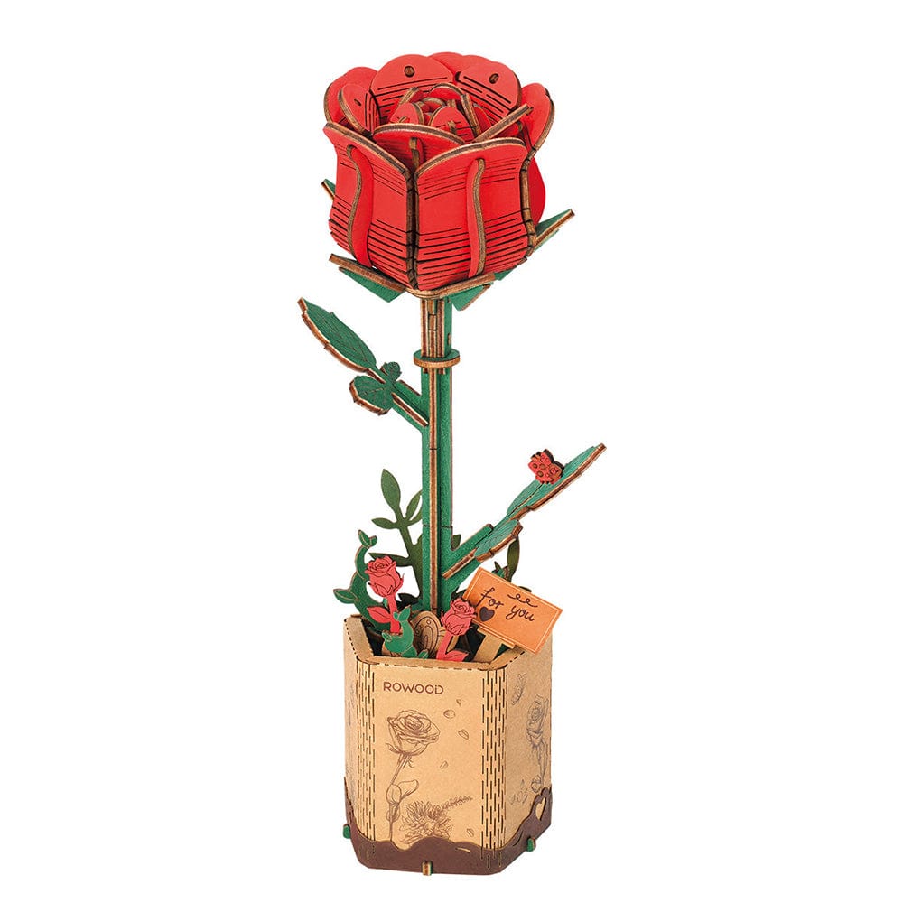 Red Rose 3D Wooden Flower Model Kit | Woodcraft