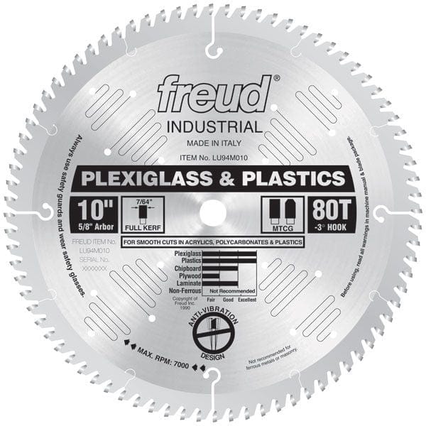 Freud LU94M010 Circular Saw Plastic Saw Blade 10" x 5/8" Bore x 80 ...